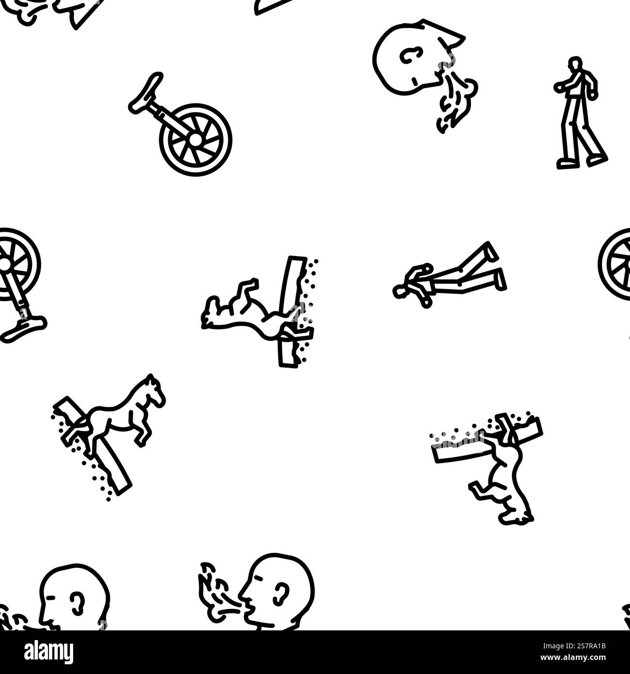 circus carnival vintage show vector seamless pattern thin line illustration. circus carnival ...