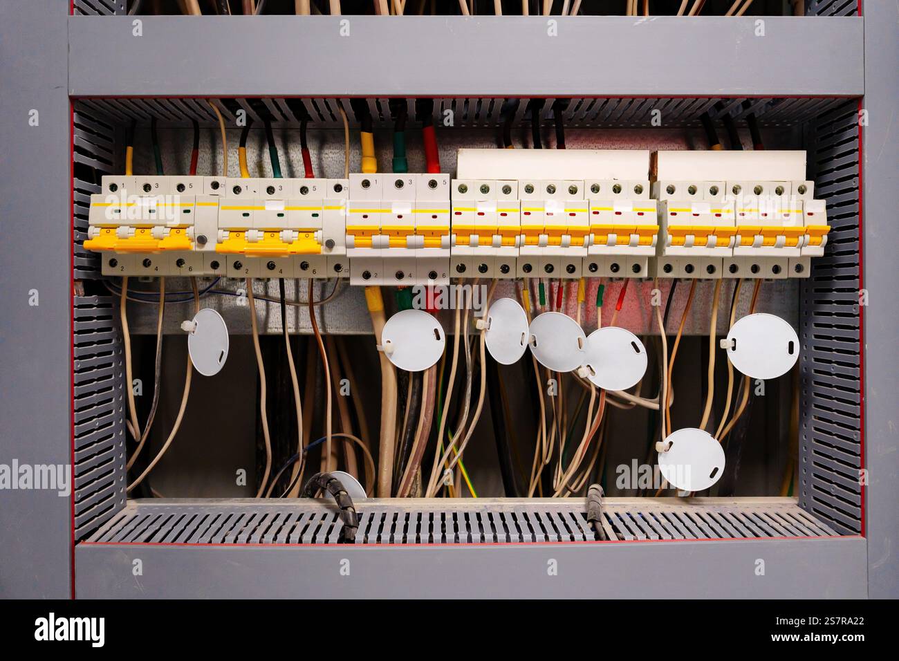 Network control panel with organized wiring and components in a utility ...