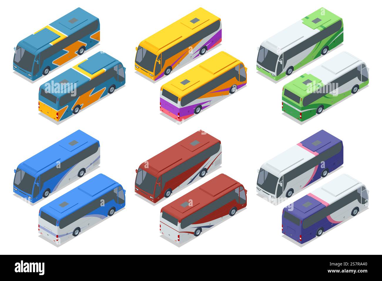 Blue city buses. Isometric vector illustration of blue city buses ...