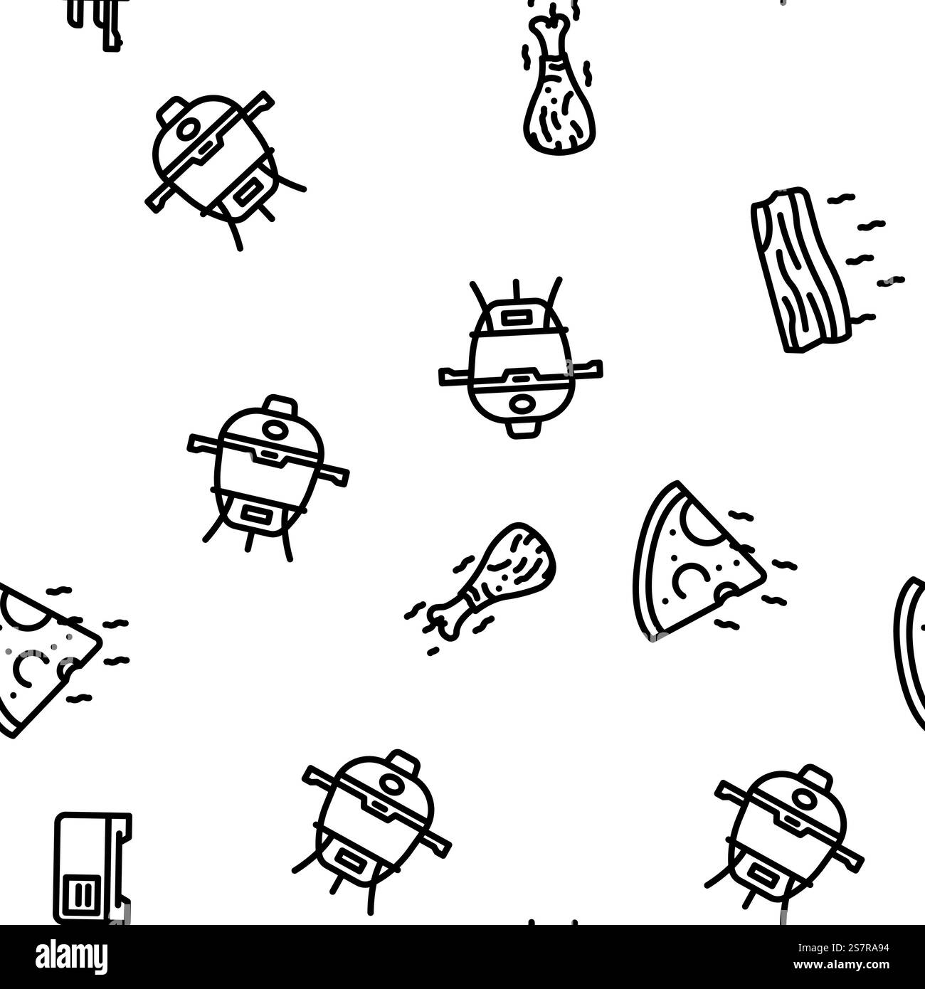 smoked meat bbq vector seamless pattern thin line illustration. smoked ...