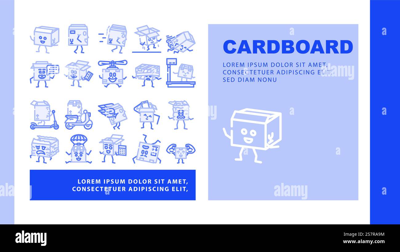 cardboard box character landing web page vector. package delivery ...