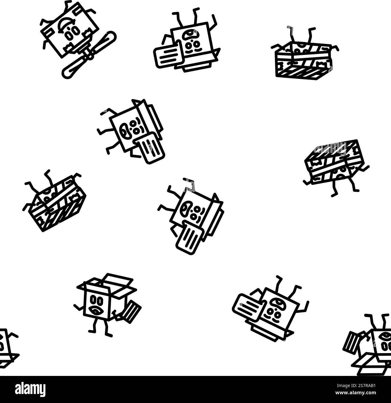 cardboard box character vector seamless pattern thin line illustration ...
