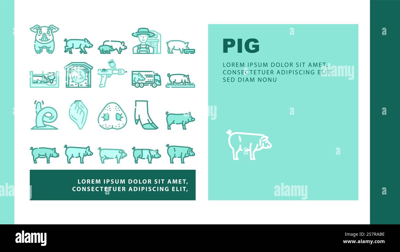 pig pork farm landing web page vector. animal piglet, hog swine ...