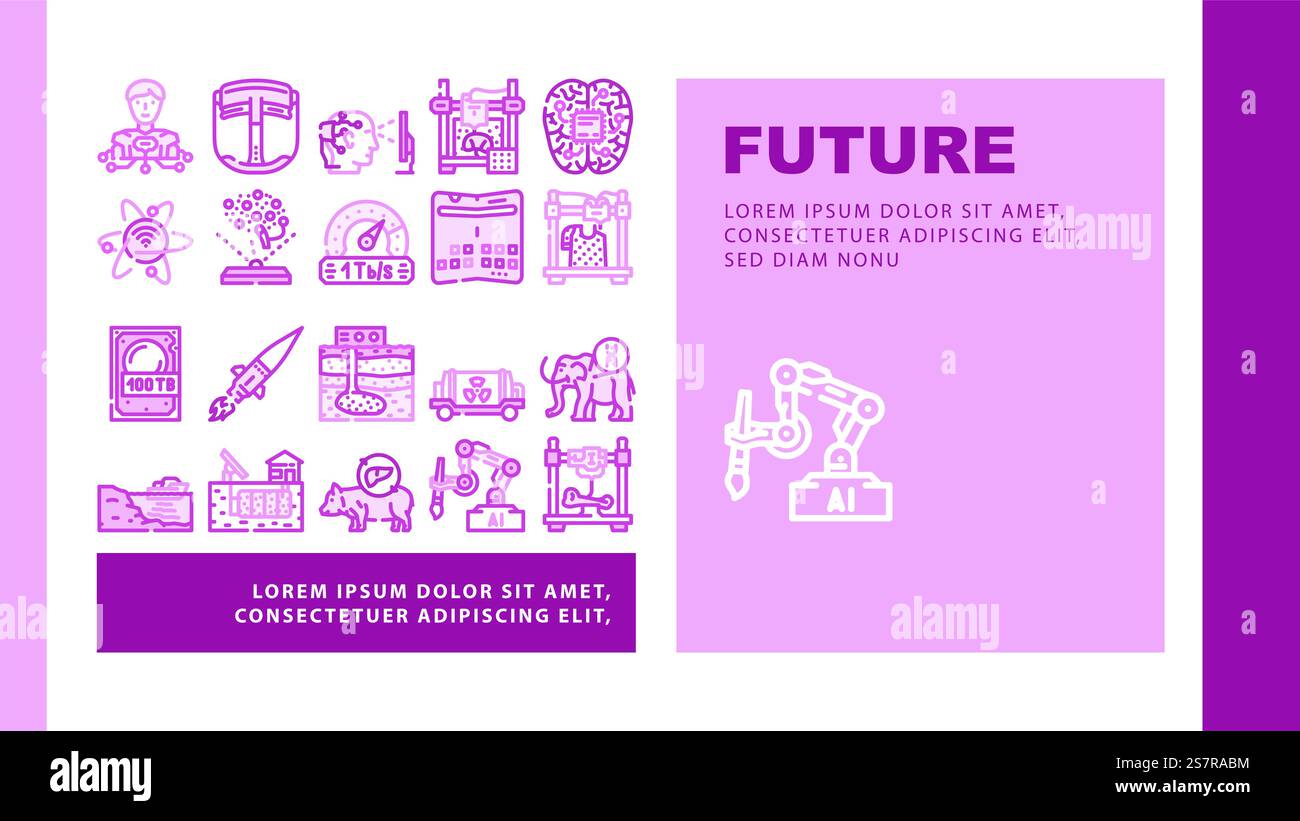 future technology digital data landing web page vector. tech futuristic ...