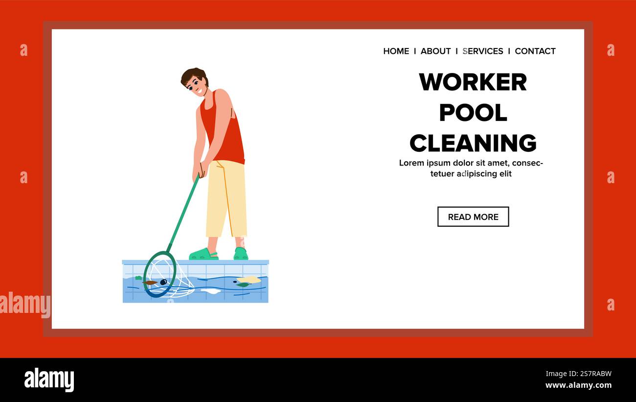 clean worker pool cleaning vector. blue work, water summer, maintenance ...