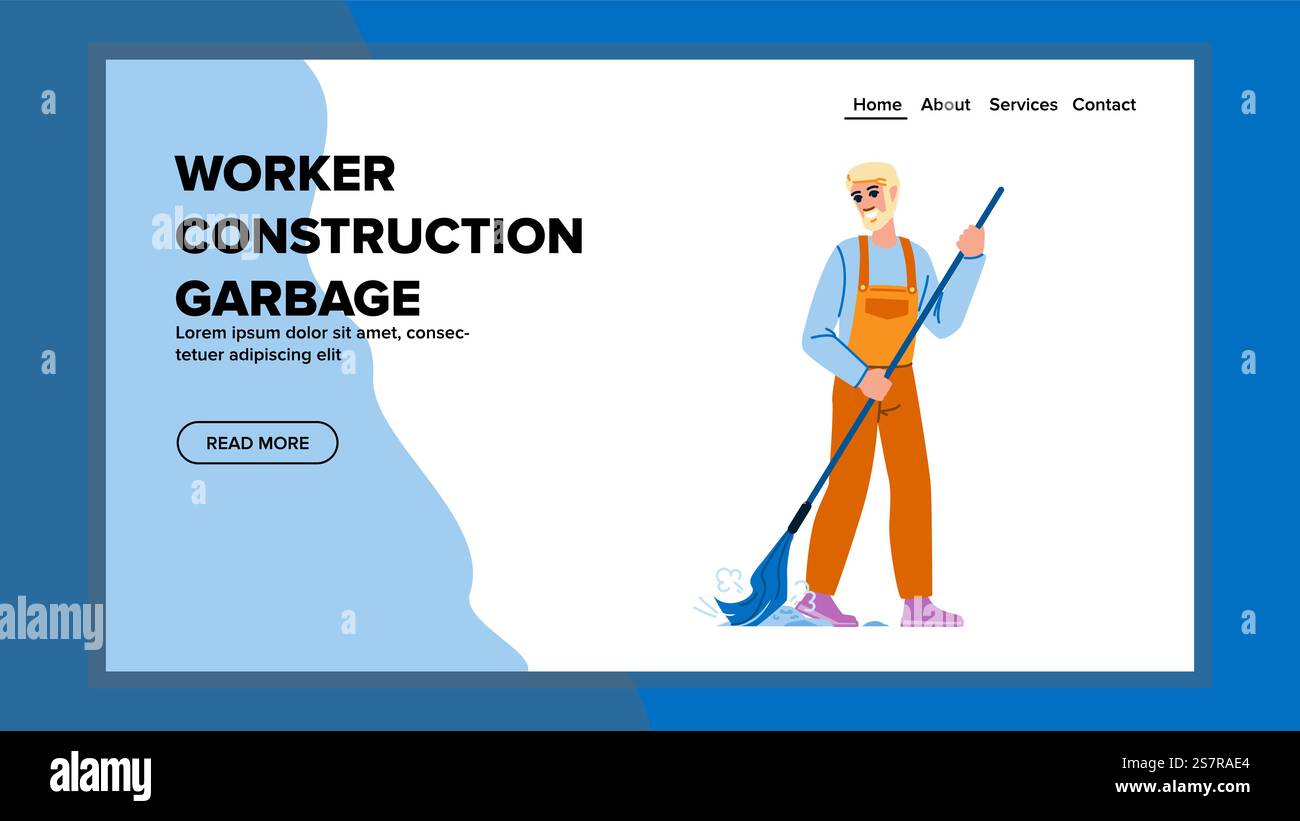 work worker construction garbage vector. web flat, work man, trash ...