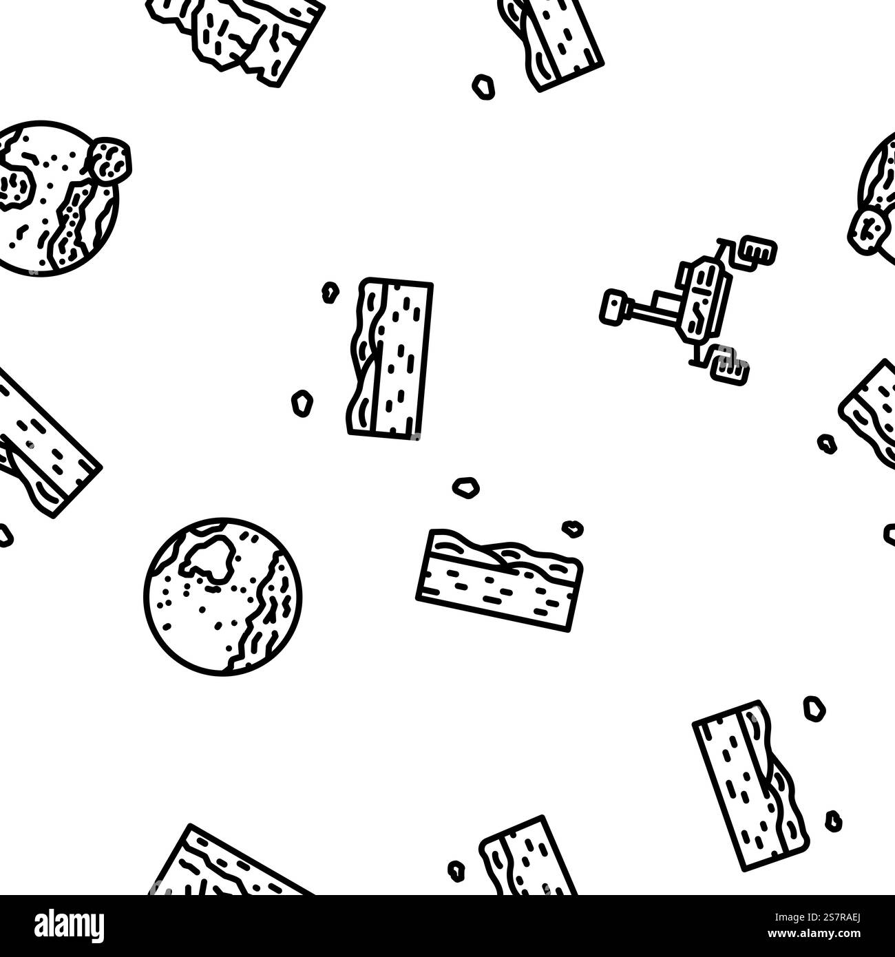 mars planet science space cosmos vector seamless pattern thin line ...