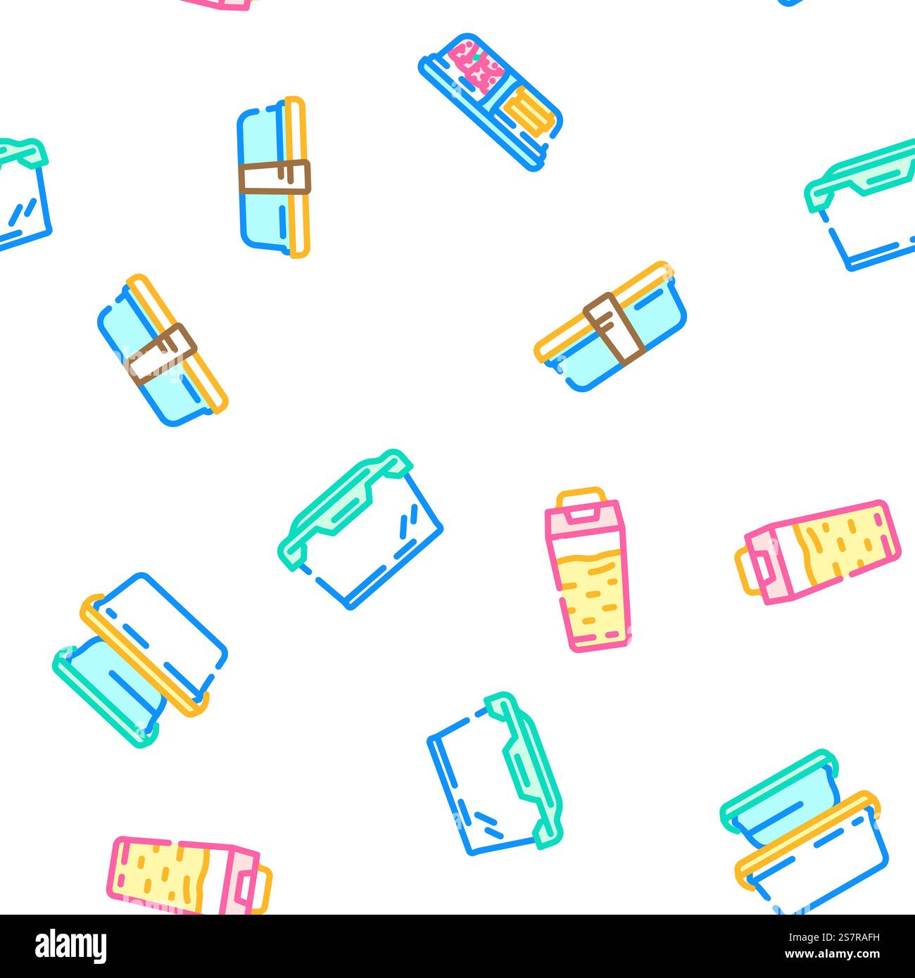 lunch school food box lunchbox vector seamless pattern thin line ...