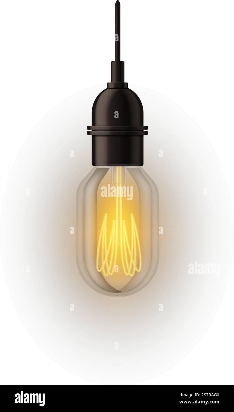 Vintage light bulb hanging from ceiling. Realistic edison lamp isolated ...