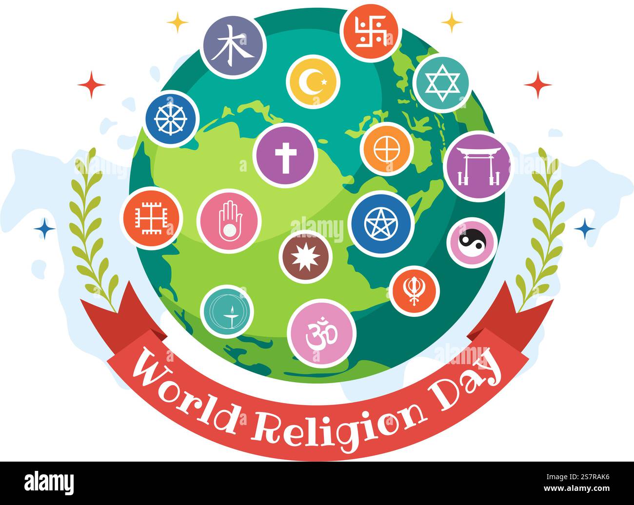 World Religion Day Vector Illustration on 17 January with Symbol Icons ...