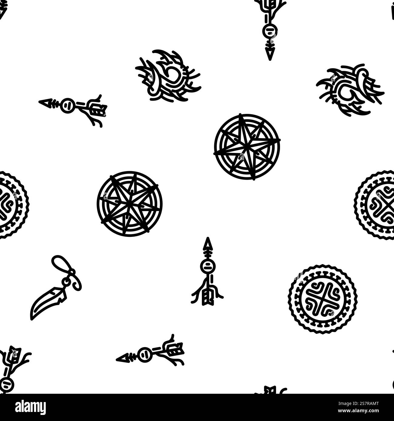tattoo retro vintage vector seamless pattern thin line illustration ...