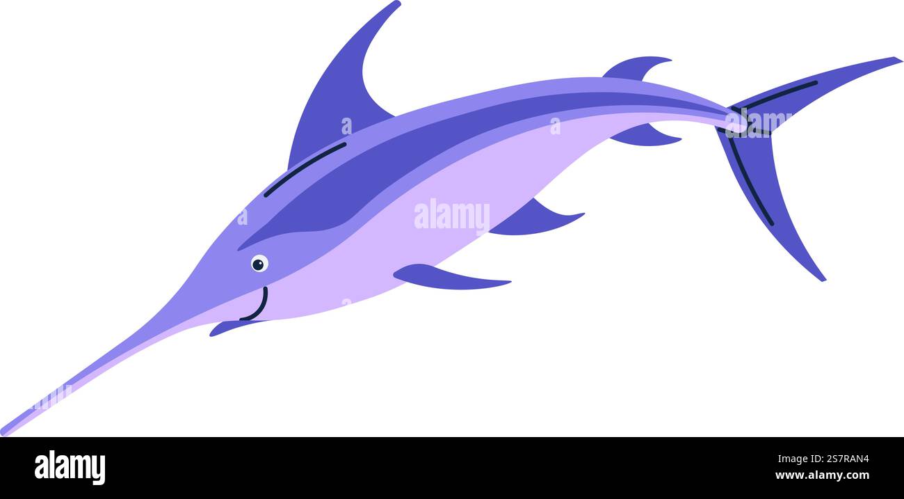 Swordfish character with smiling face, isolated fish of sea or ocean ...