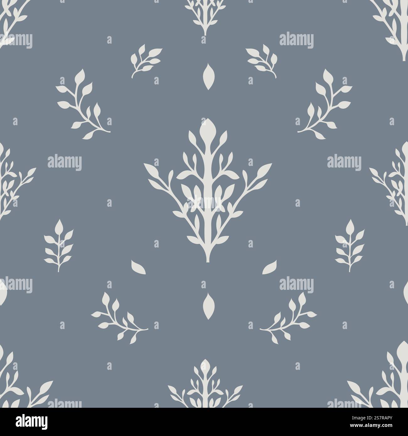 Flower with stem and leaves, branches and foliage. Ornamental motif ...