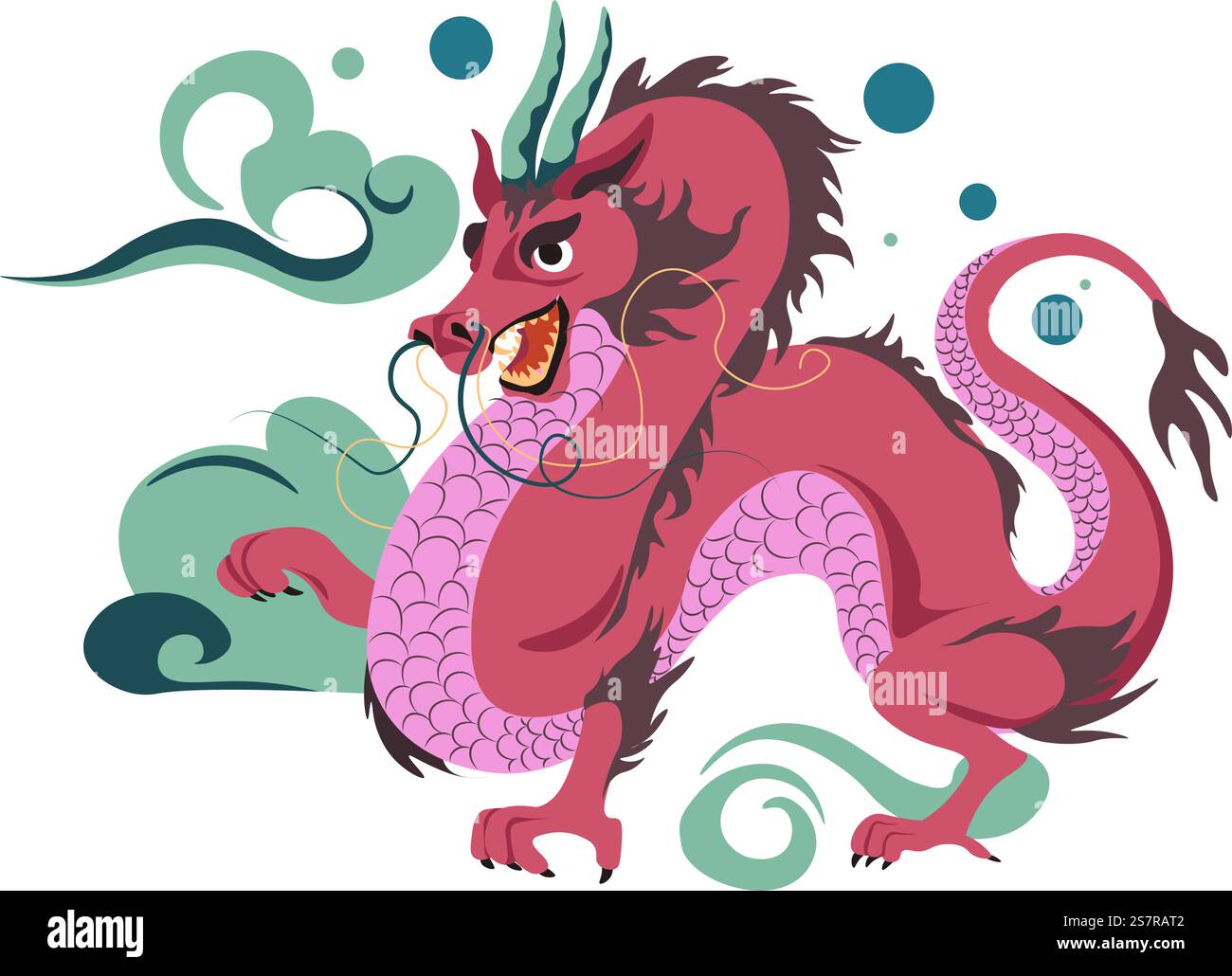 Dragon personage with horns and claws, isolated reptile character with ...