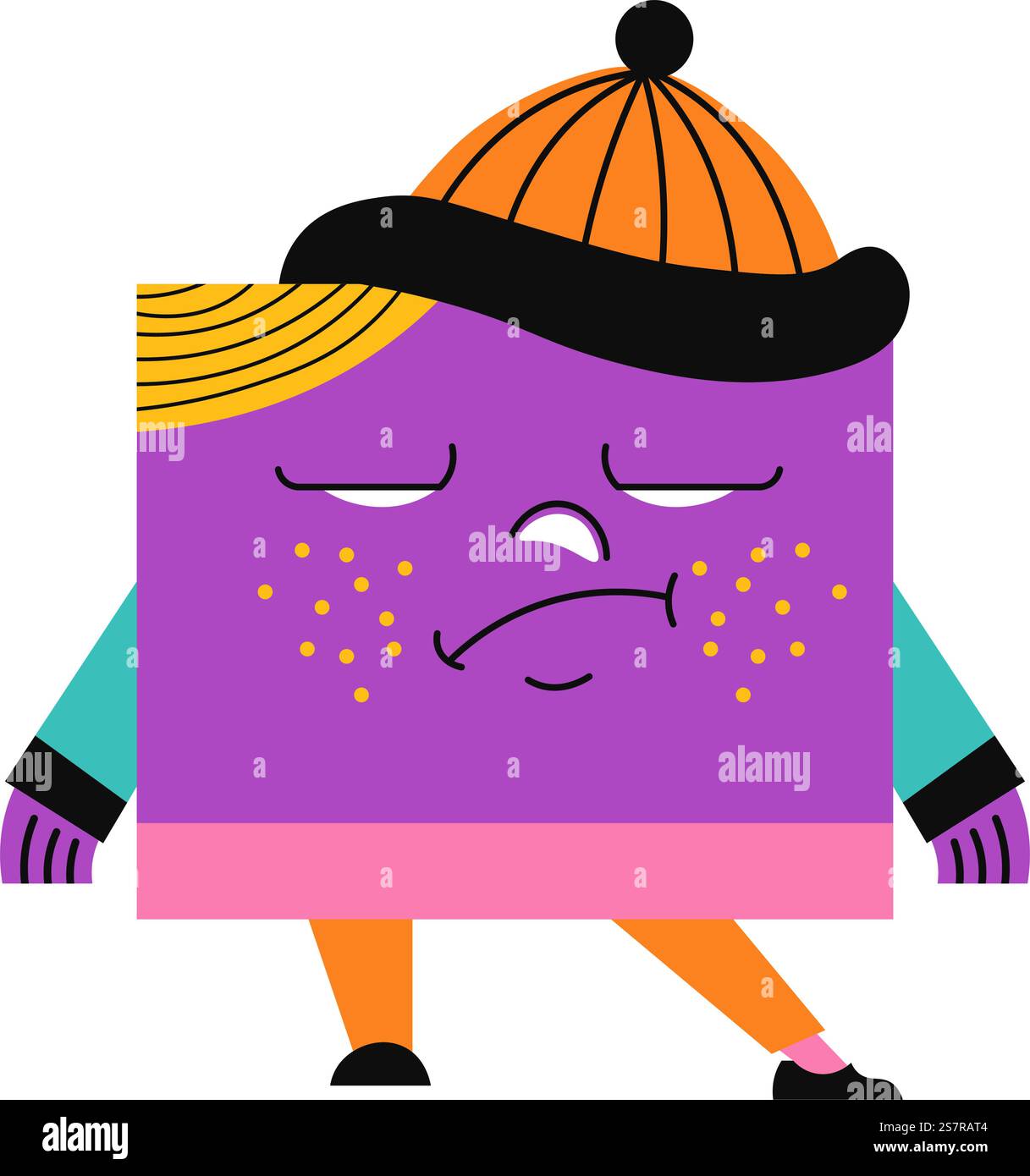 Sad square personage, isolated character in squared form. Figure with ...