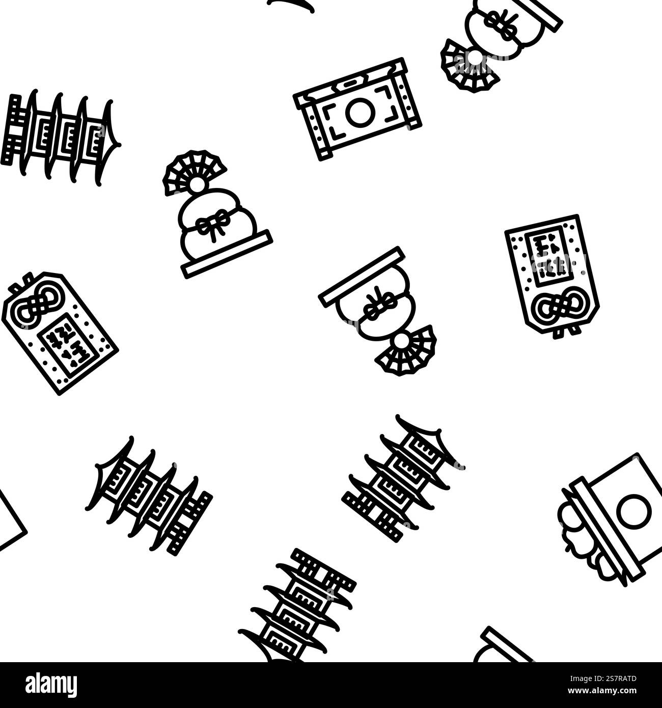 shinto japan shrine travel vector seamless pattern thin line ...