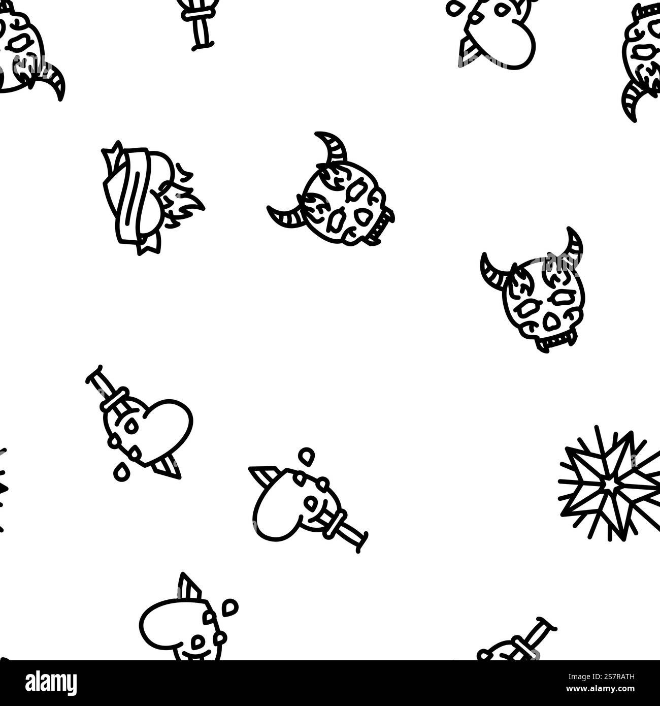 tattoo retro vintage vector seamless pattern thin line illustration ...