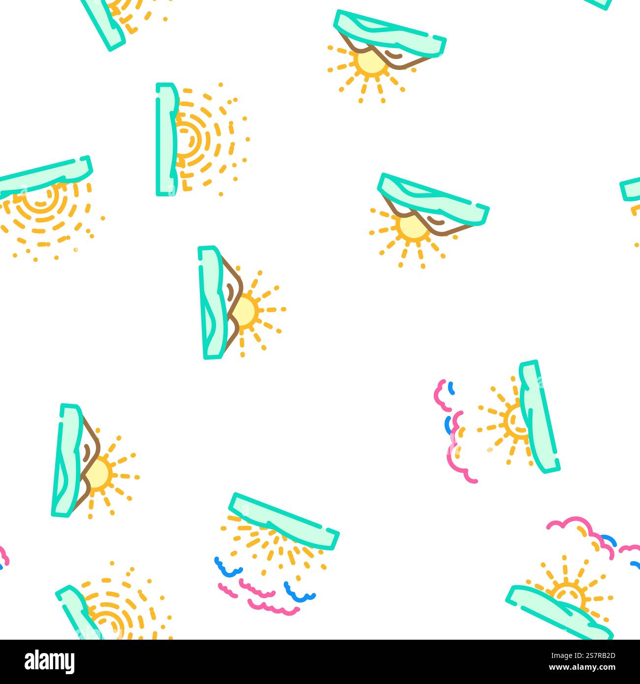 sun summer sunlight light vector seamless pattern thin line ...