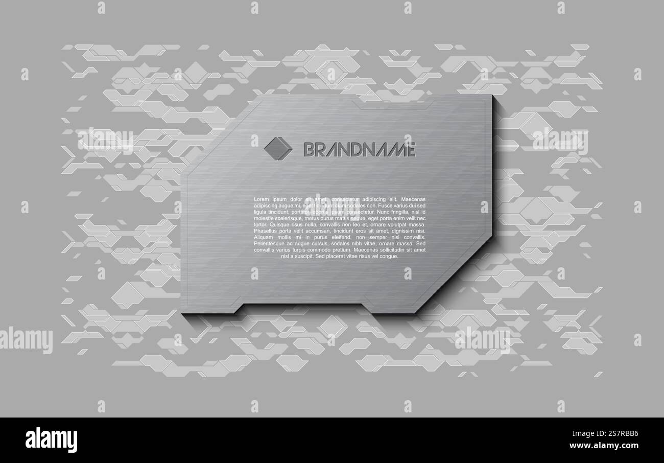 Abstract grey futuristic soft welcome screen. Metal technology plate on ...