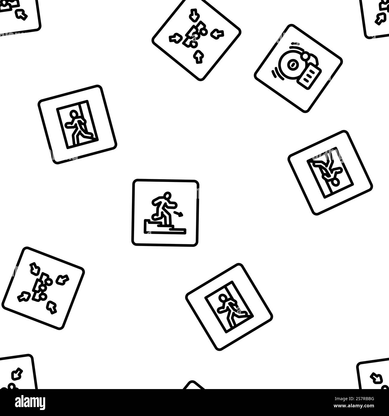 emergency fire exit safety escape vector seamless pattern thin line ...