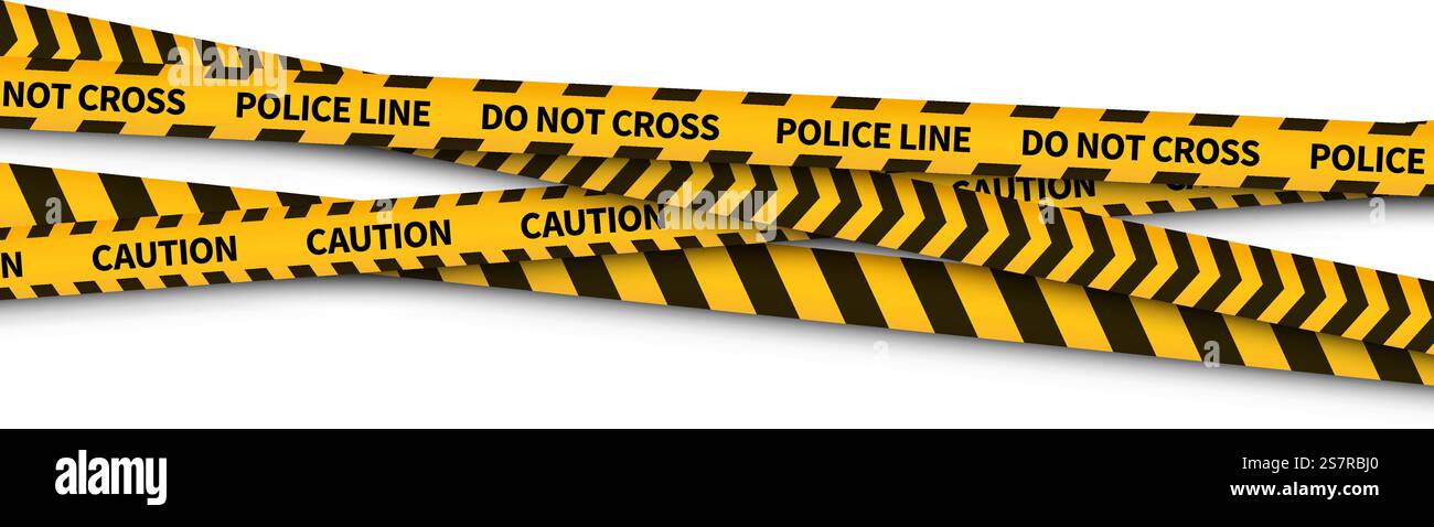 Police line. Warning danger yellow police security tape, taped with ...