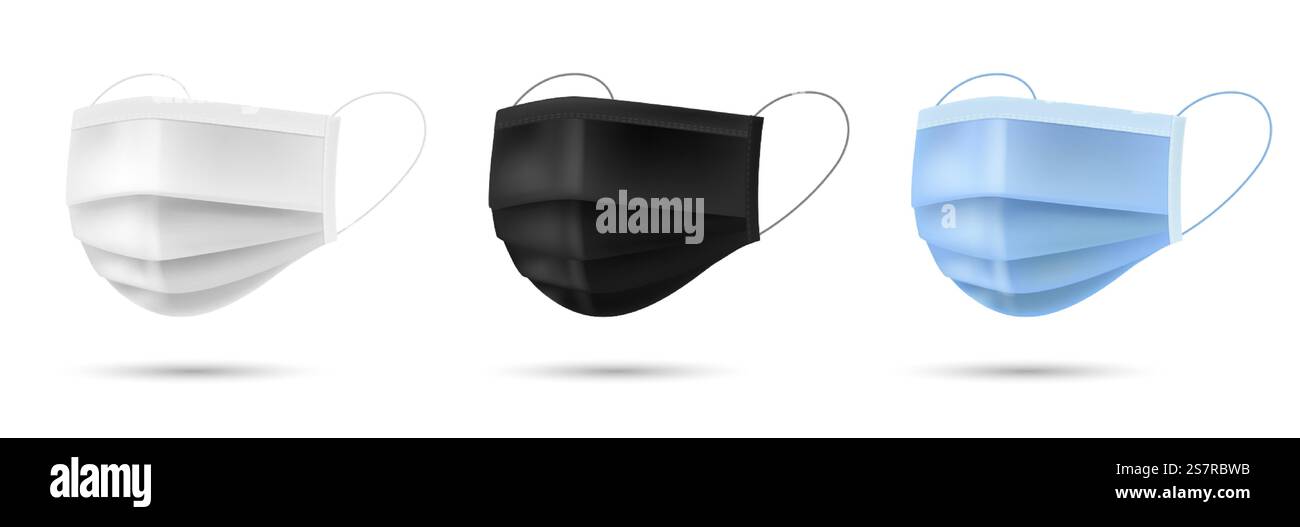 Virus protection mask. Realistic medical different colors black blue ...