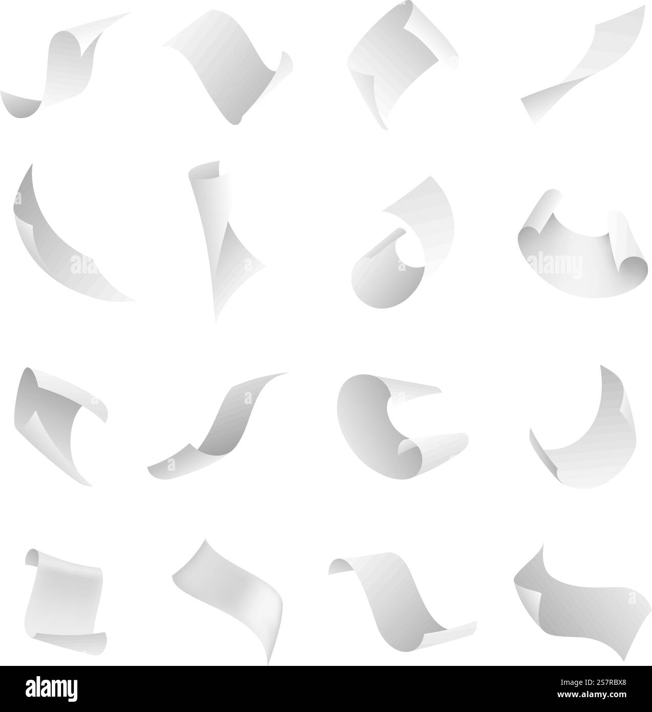Papers flying. Clean blank paper sheet falling down with curved corners ...