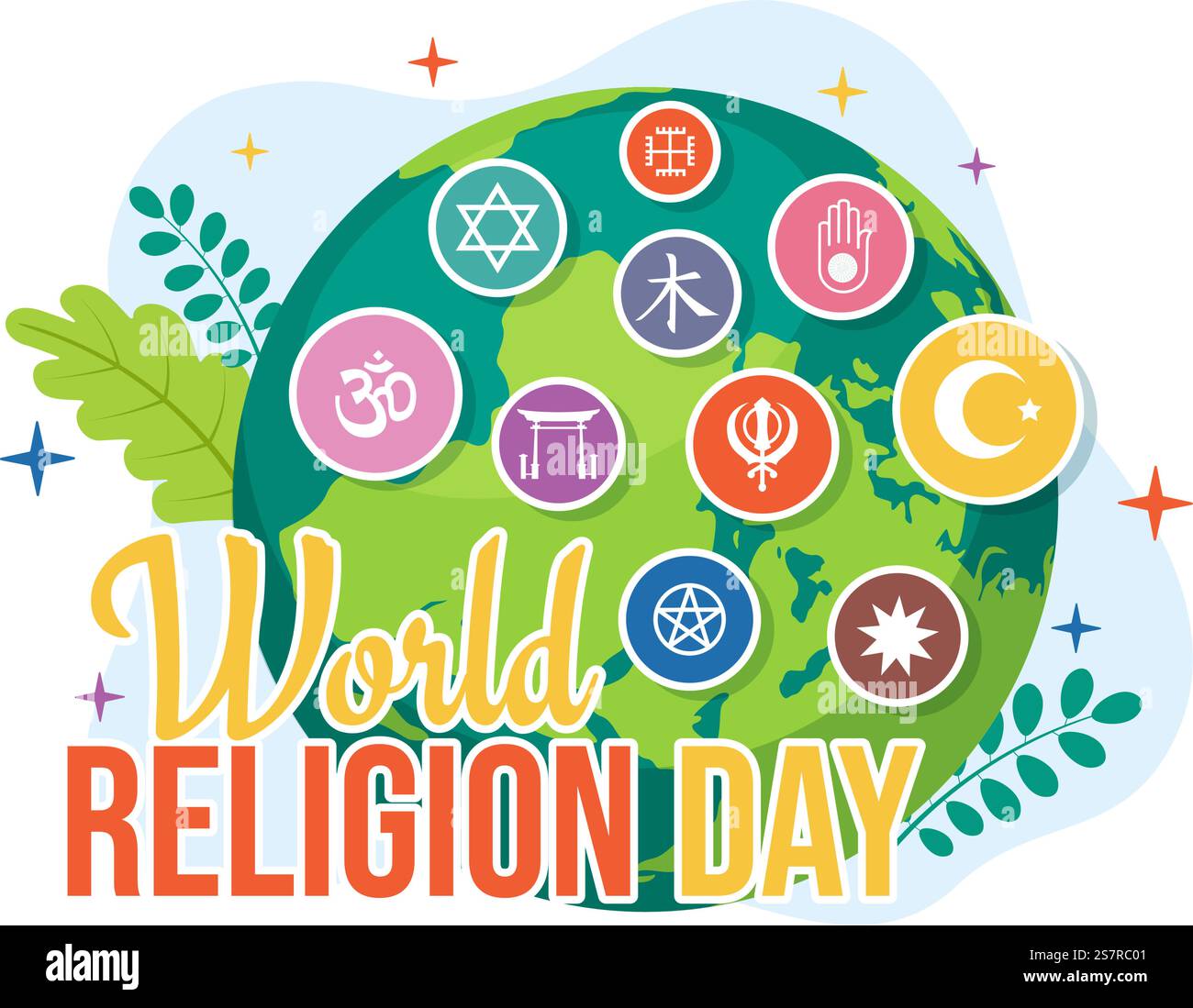 World Religion Day Vector Illustration on 17 January with Symbol Icons ...