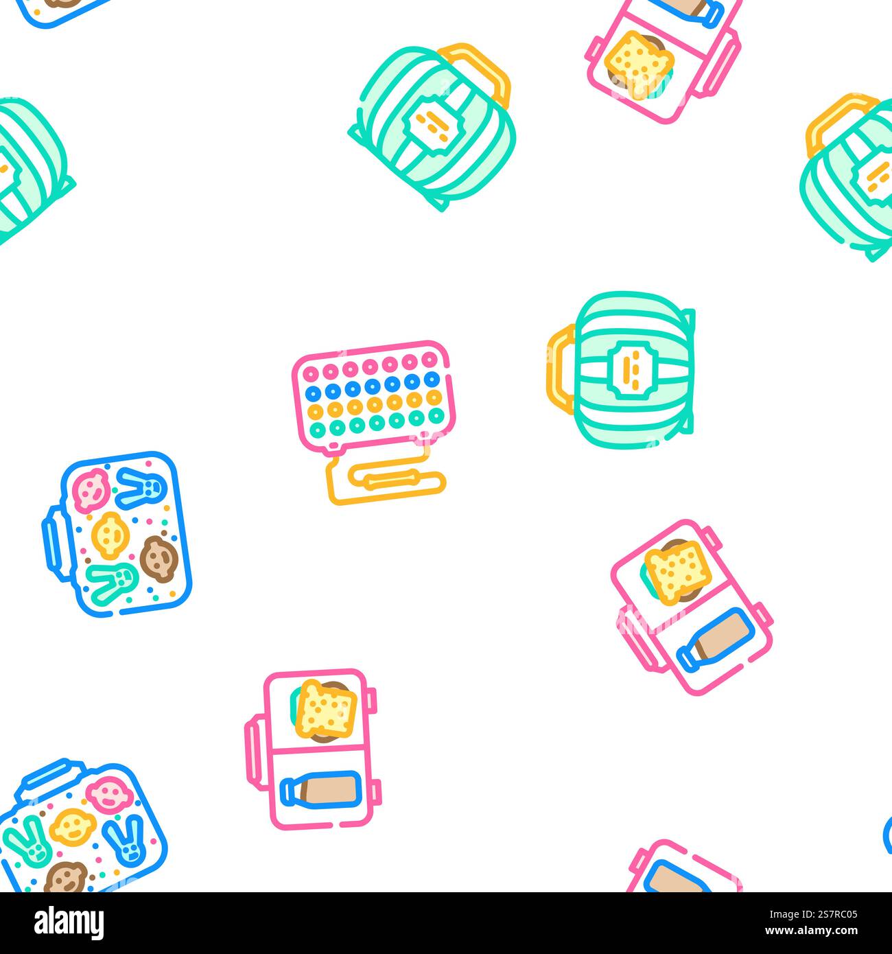 lunch school food box lunchbox vector seamless pattern thin line ...