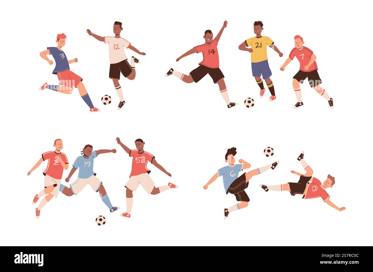 Fighting soccer players. Athletes fight for ball, footballer actions ...