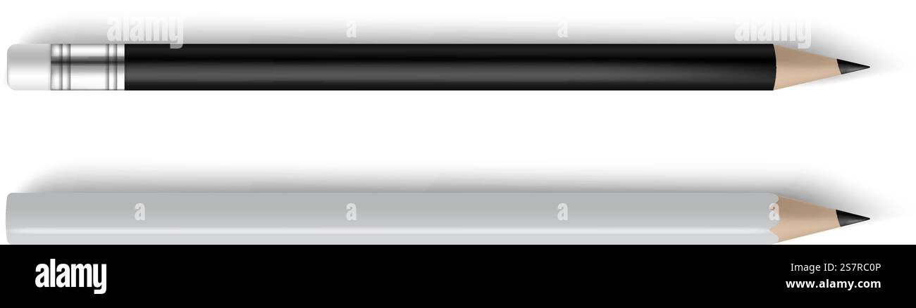 Pencils realistic black and white with and without eraser. Business or ...