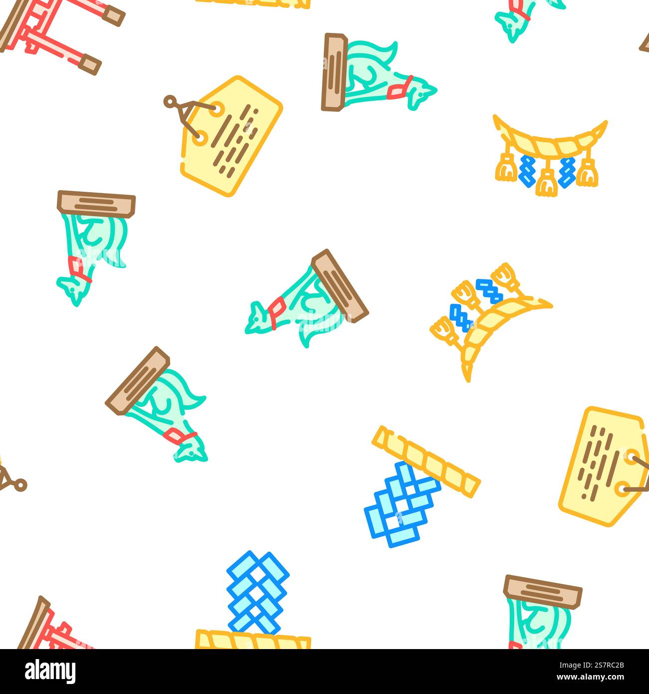 shinto japan shrine travel vector seamless pattern thin line ...