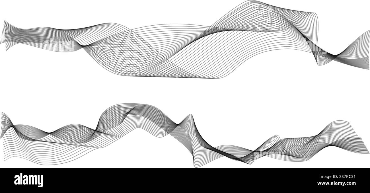 Waves abstract. Graphic line sonic or sound wave elements. Black curve ...