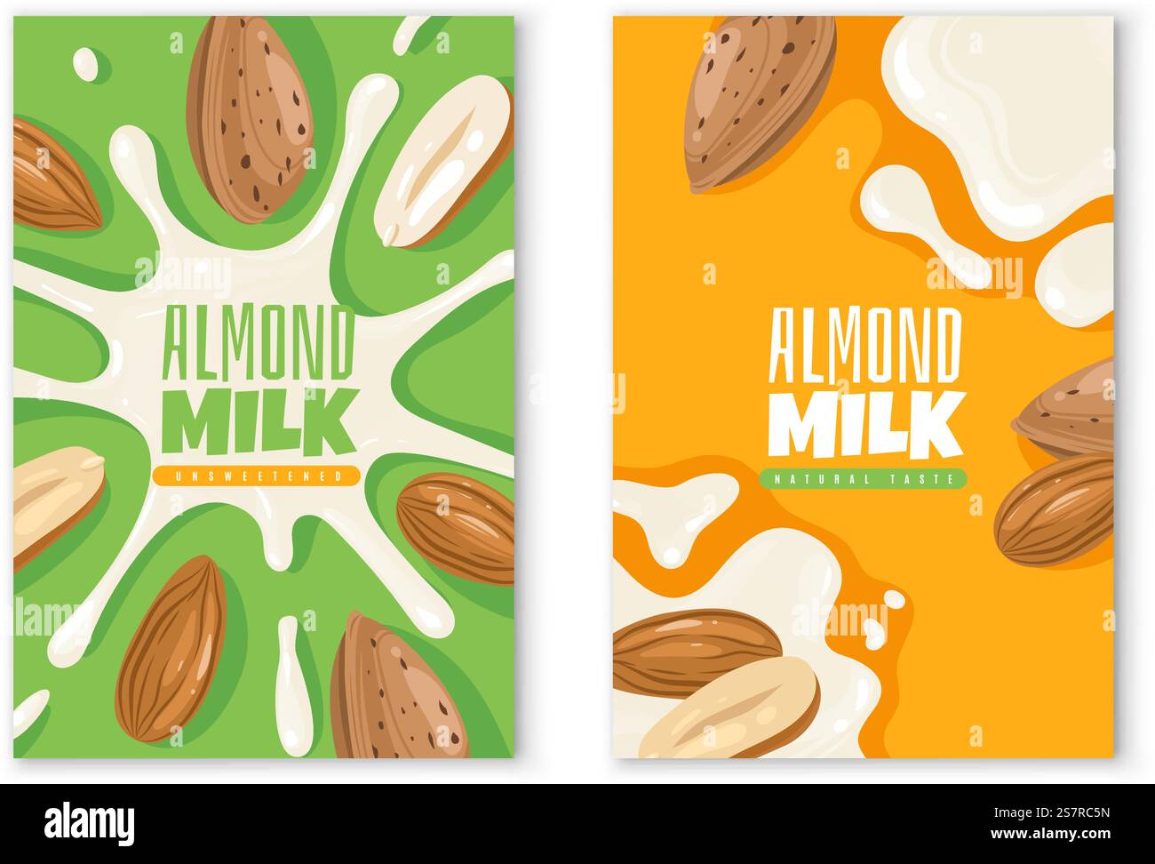 Labels almond milk. Dairies package design template, diet vegan product ...
