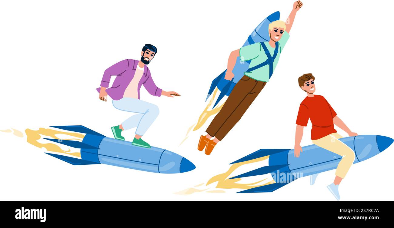 fly rocket man vector. entrepreneur career, startup promotion, head ...