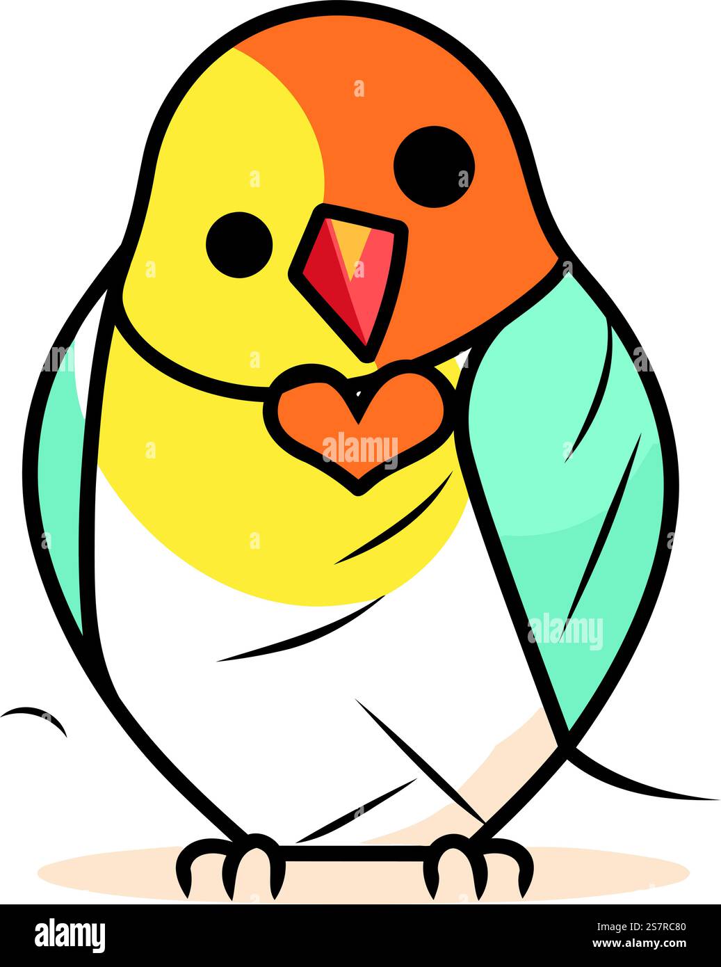 Cute cartoon parrot with heart in its beak. Vector illustration Stock ...