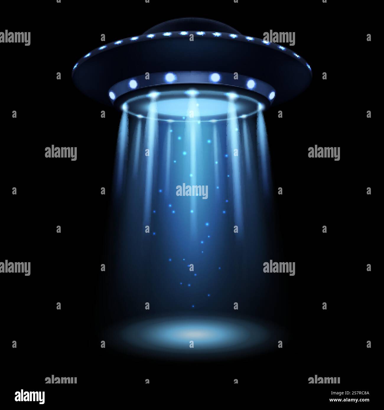 UFO. Realistic alien spaceship with blue light beam. Futuristic Sci-fi ...
