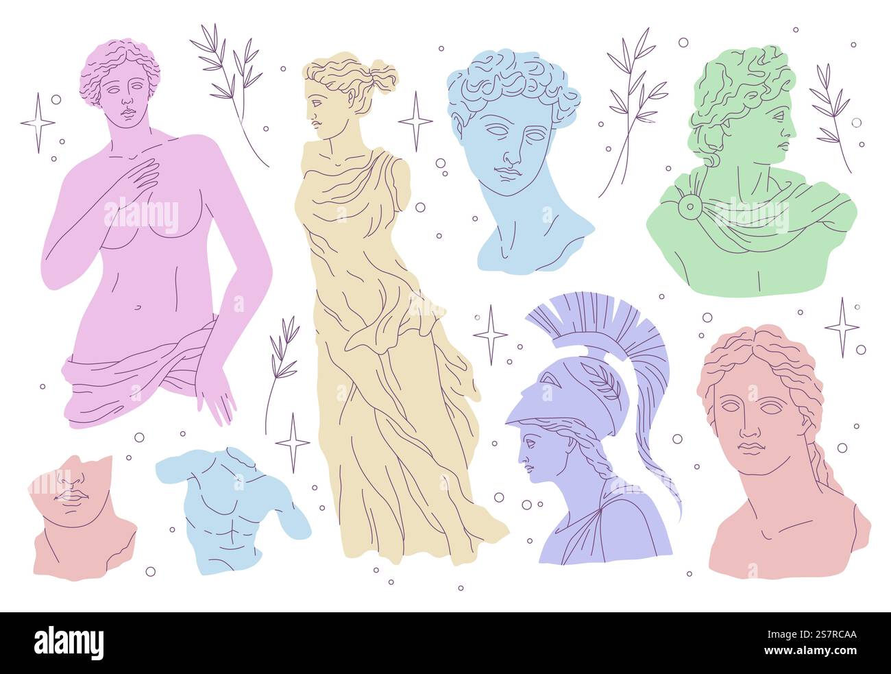 Antique statues. Modern draw style, beautiful historical greek ...