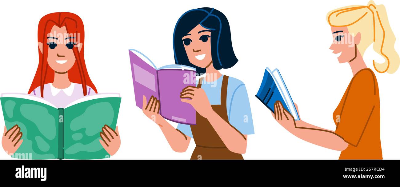 female woman reading book vector. home read, person young, indoors ...