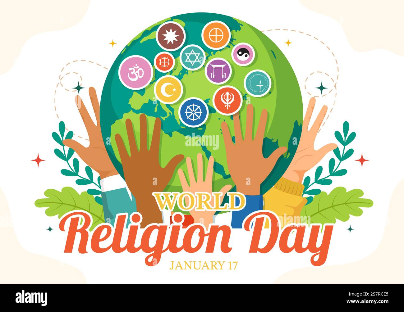 World Religion Day Vector Illustration on 17 January with Symbol Icons ...