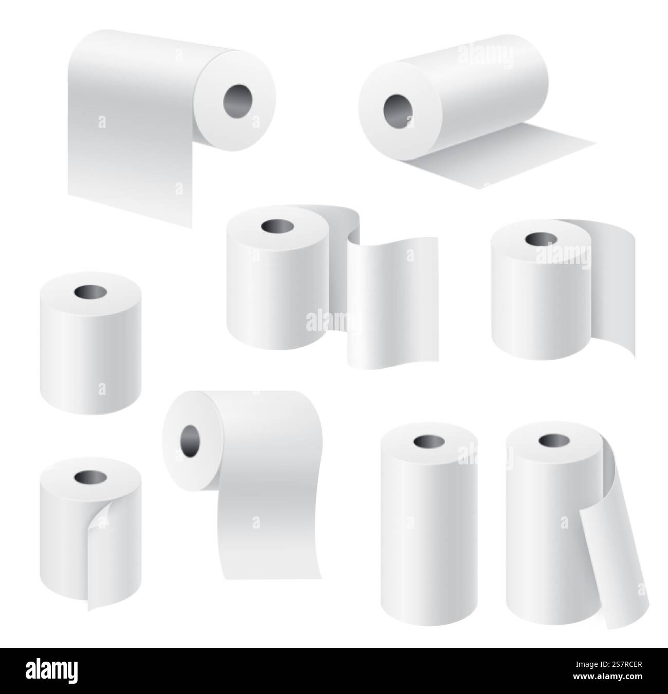 Realistic paper rolls. 3d white towel, toilet tissue on cardboard ...