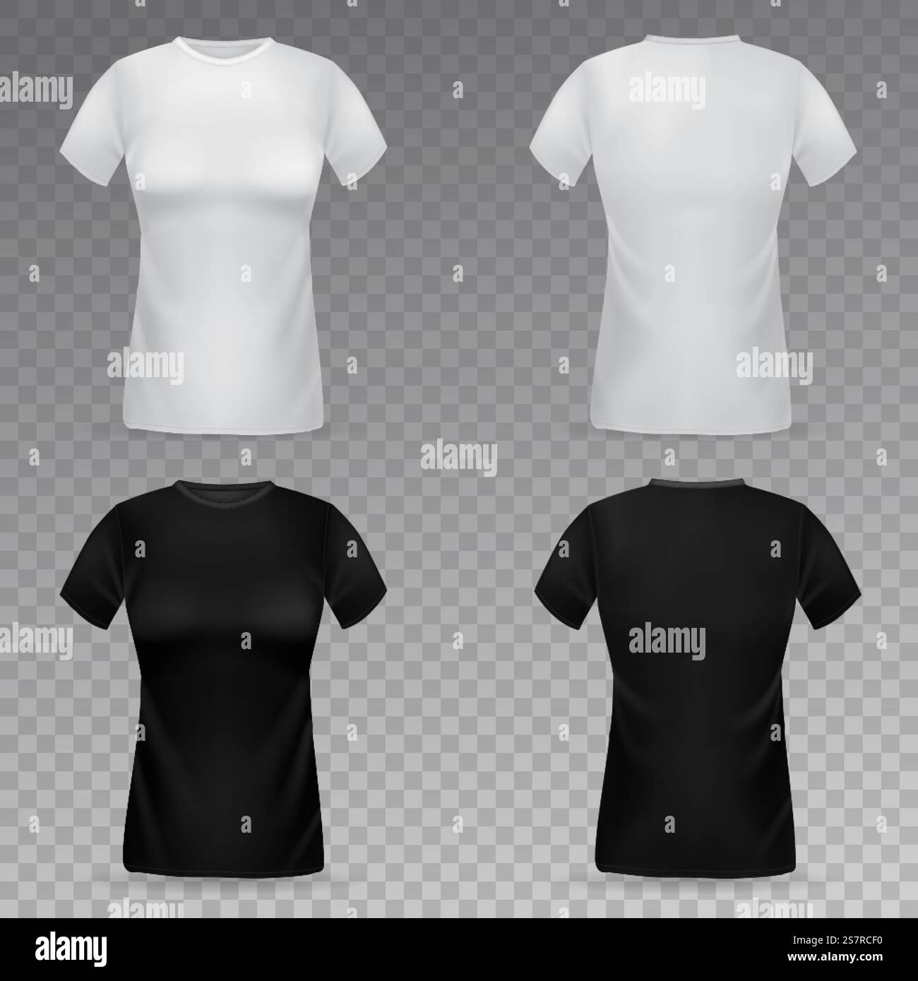Women t-shirt mockup. Realistic black and white female t-shirts front ...