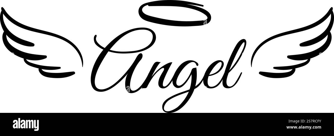 Heaven logo. Angel wings emblem. Flying doodle isolated on white ...