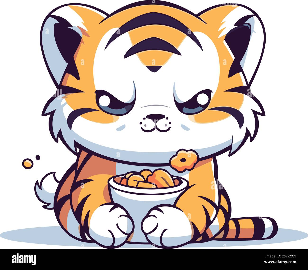 Cute cartoon tiger with a bowl of food. Vector illustration Stock ...