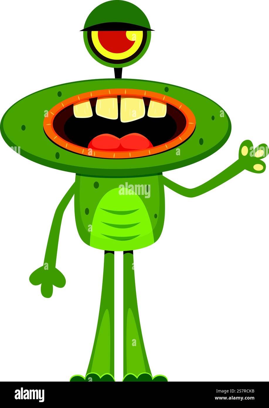 Green alien creature. One eye cartoon monster isolated on white ...