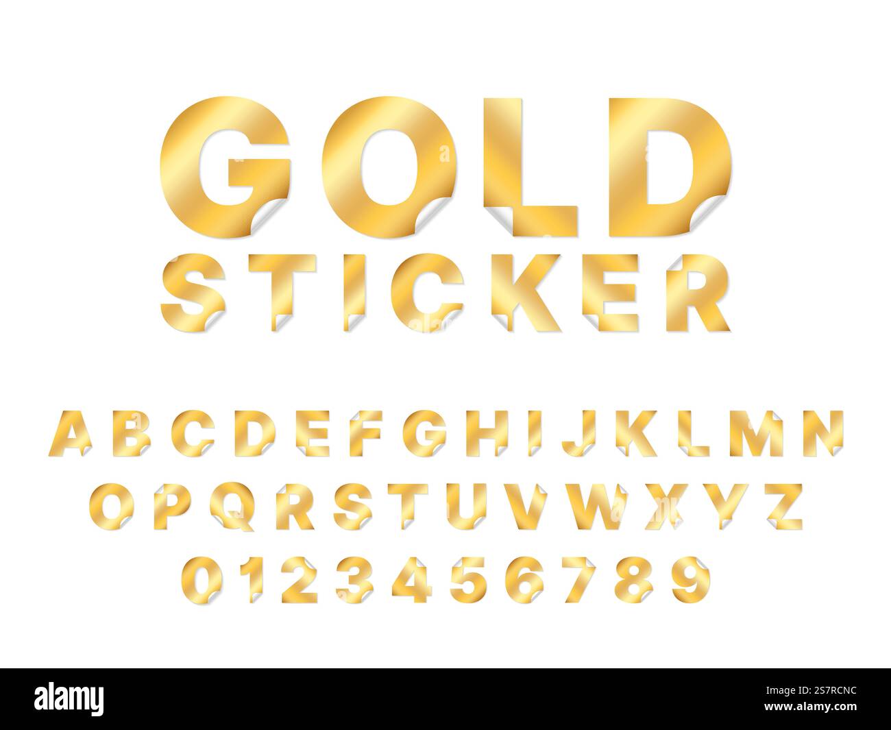 Sticker gold font paper golden colored alphabet curl corners hi-res stock photography and images ...