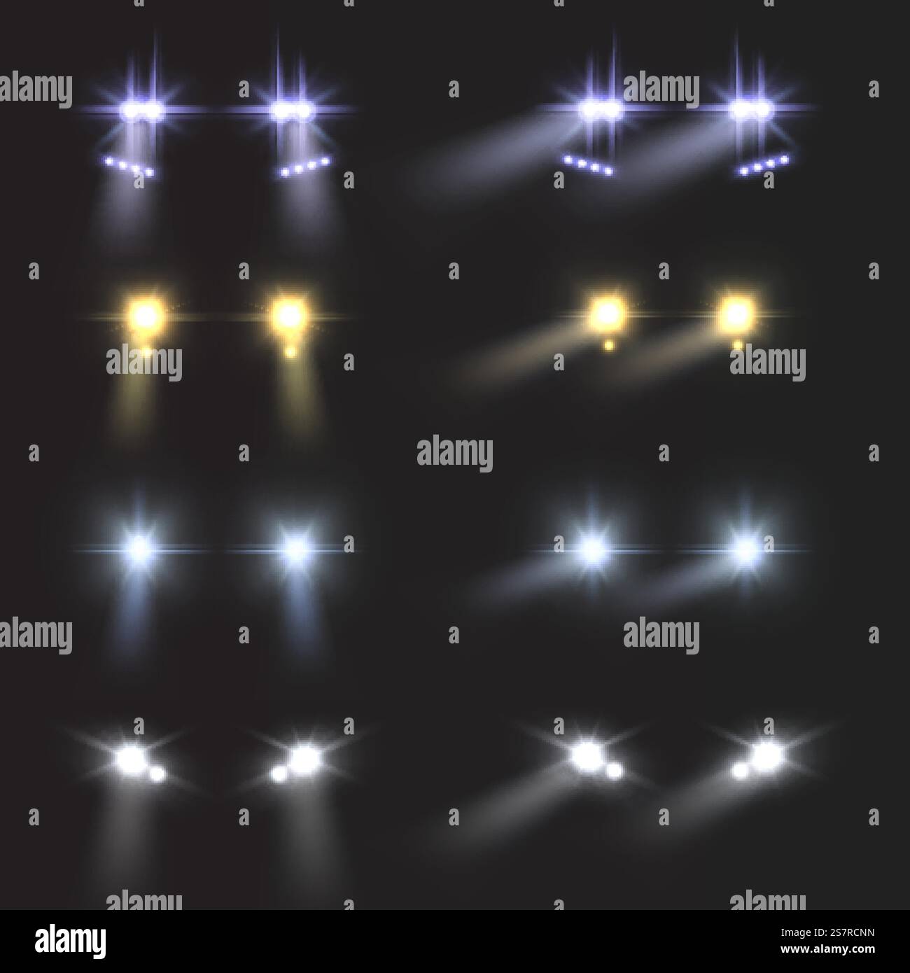 Headlights car. Realistic round bright vehicle front lamps. Light ...