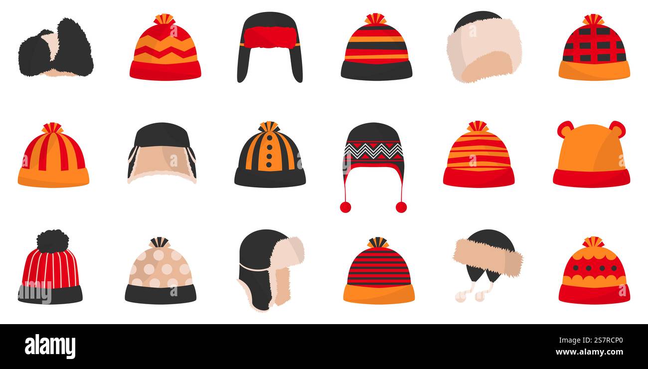 Winter hat or cap icons. Beanie collection in a flat design. Color ...