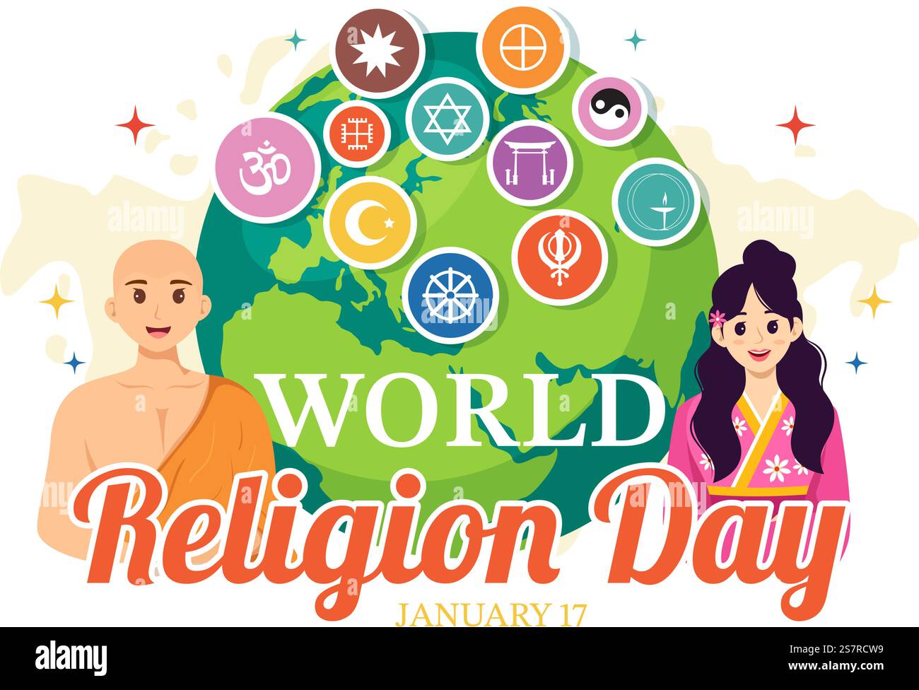 World Religion Day Vector Illustration on 17 January with Symbol Icons ...