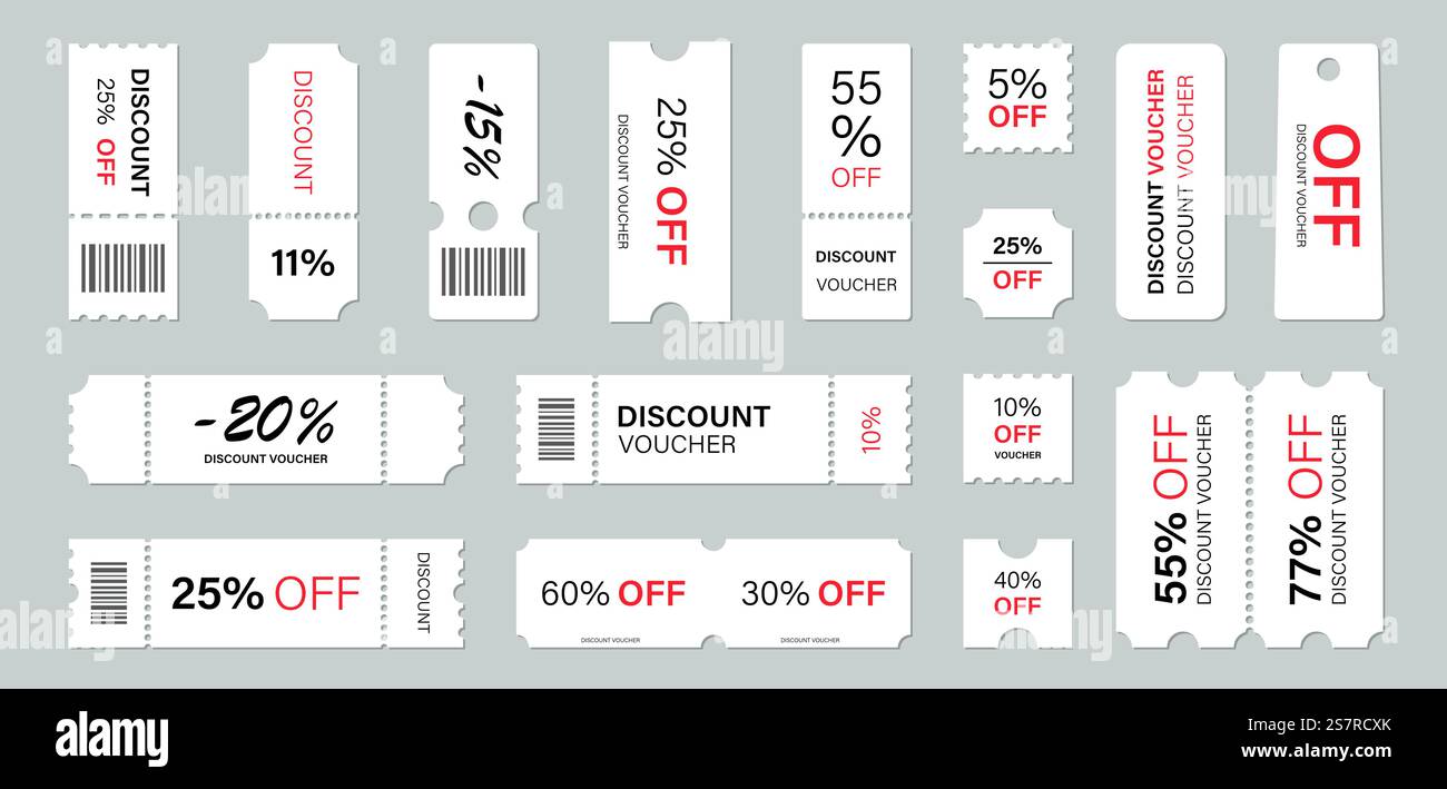 Discount voucher ticket collection with shadow. Set of different coupon ...